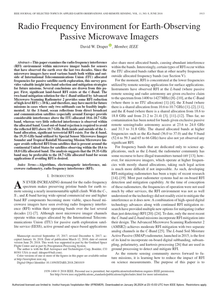 Radio Frequency Environment For Earth-Observing Passive Microwave ...