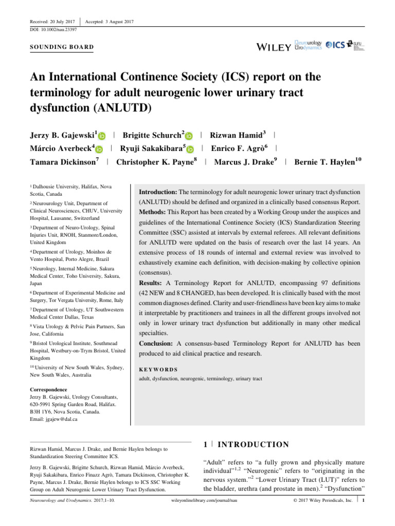 An International Continence Society (ICS) Report On The Terminology For ...