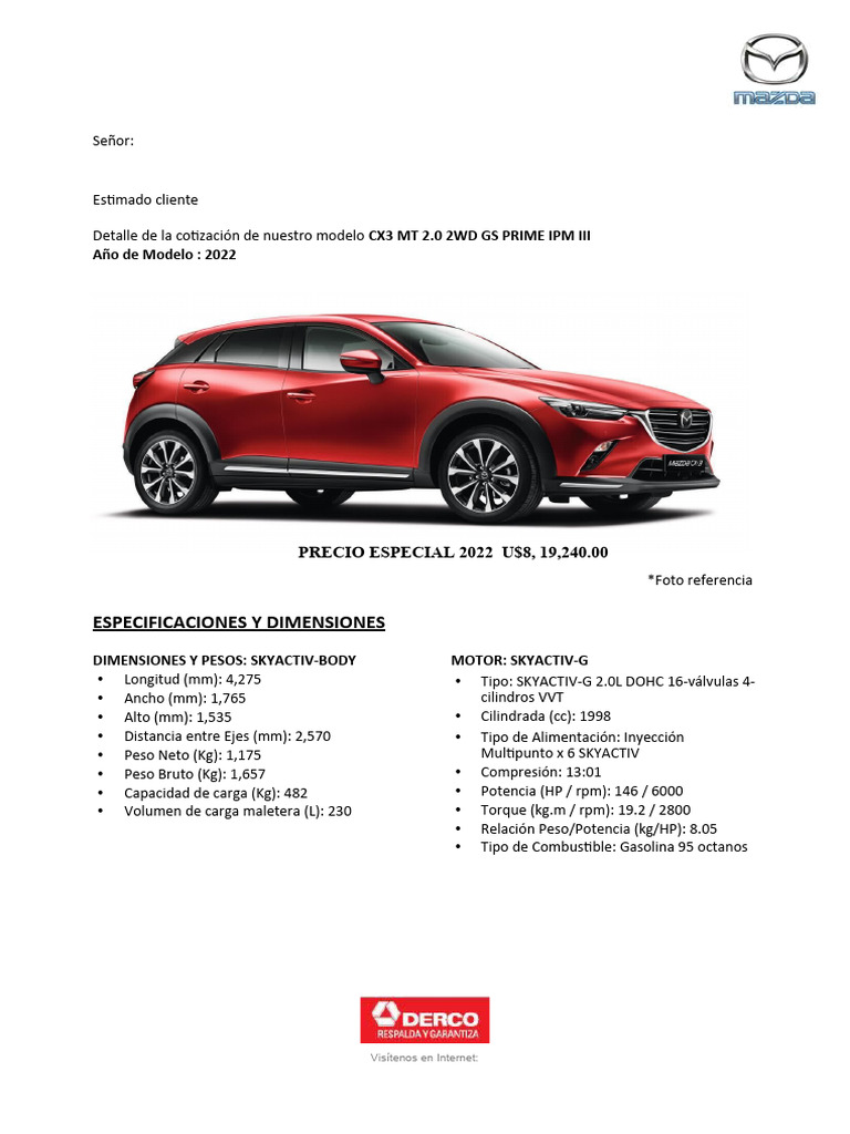 Cotización Mazda CX3 2022: Especificaciones y Precio | PDF | Airbag ...
