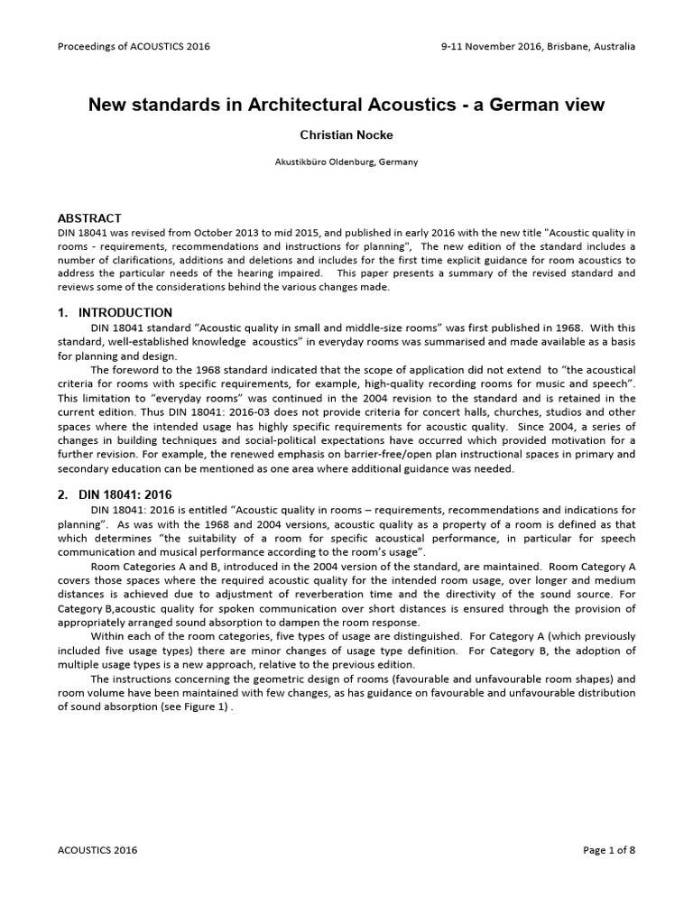 New Standards in Architectural Acoustics - A German View | PDF | Noise ...
