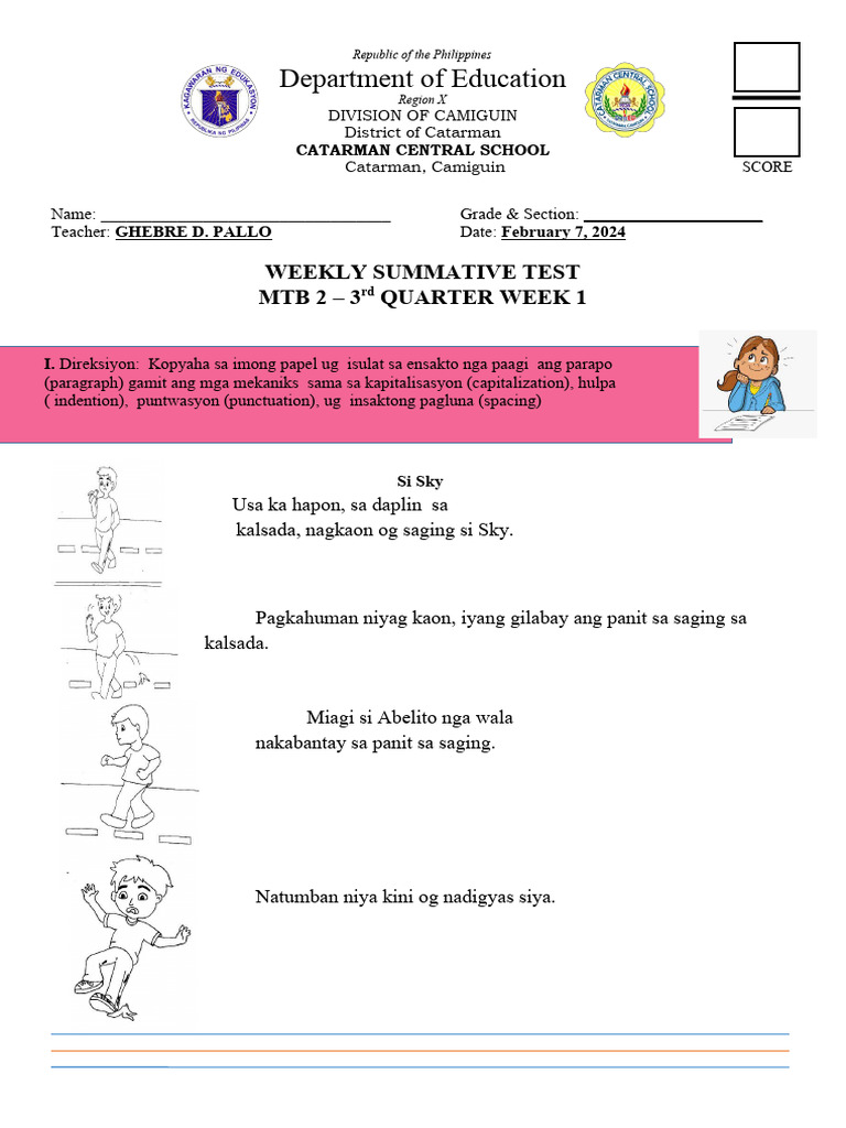 MTB 2 Weekly Test - Q3 Week 1 | PDF