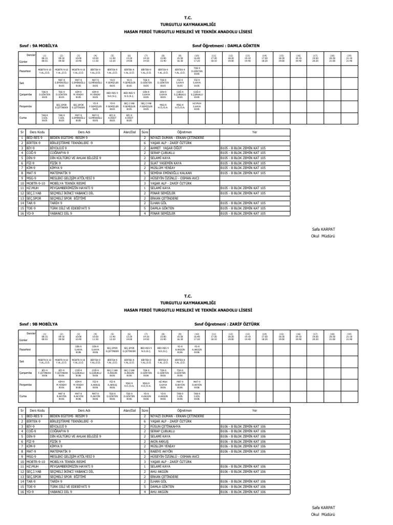 Siniflarin El Programi | PDF
