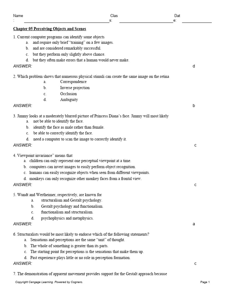 Chapter 05 Perceiving Objects and Scenes | PDF | Perception | Cognitive ...