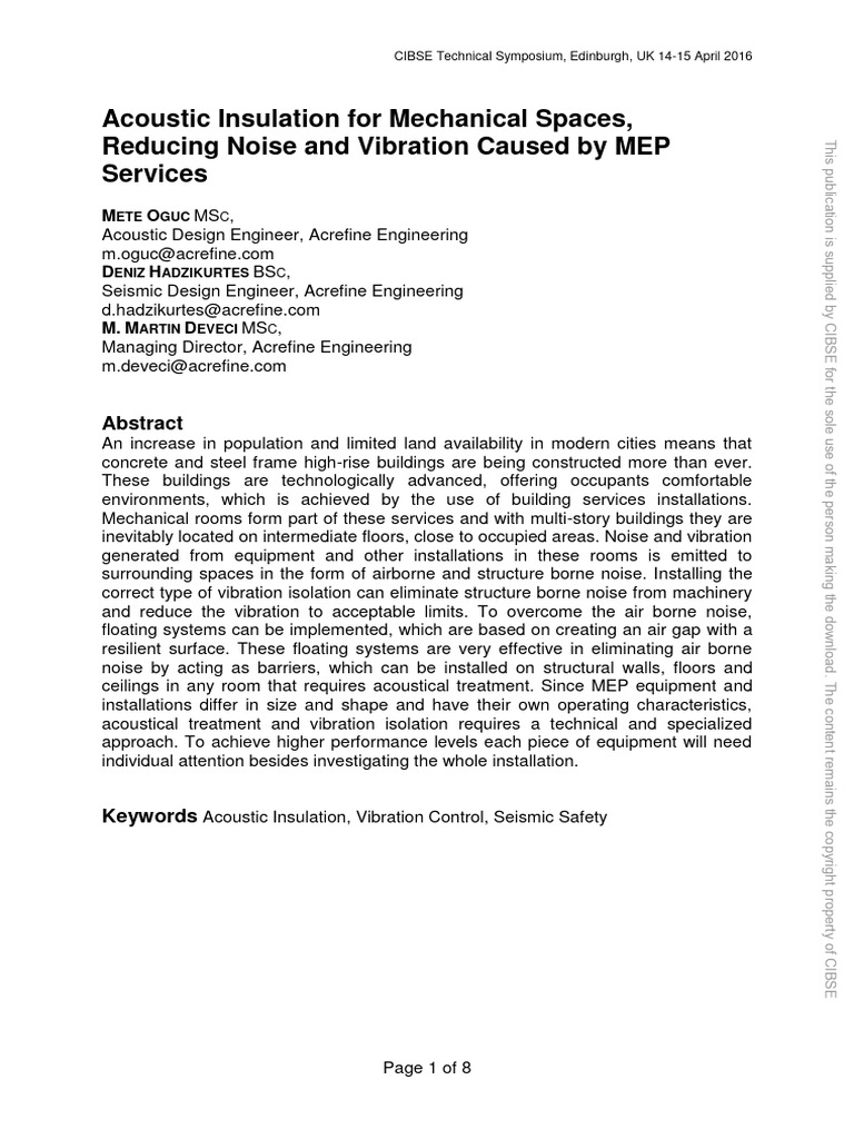 CISBE 2016 - Reducing Noise and Vibration Caused by MEP | PDF | Wall ...