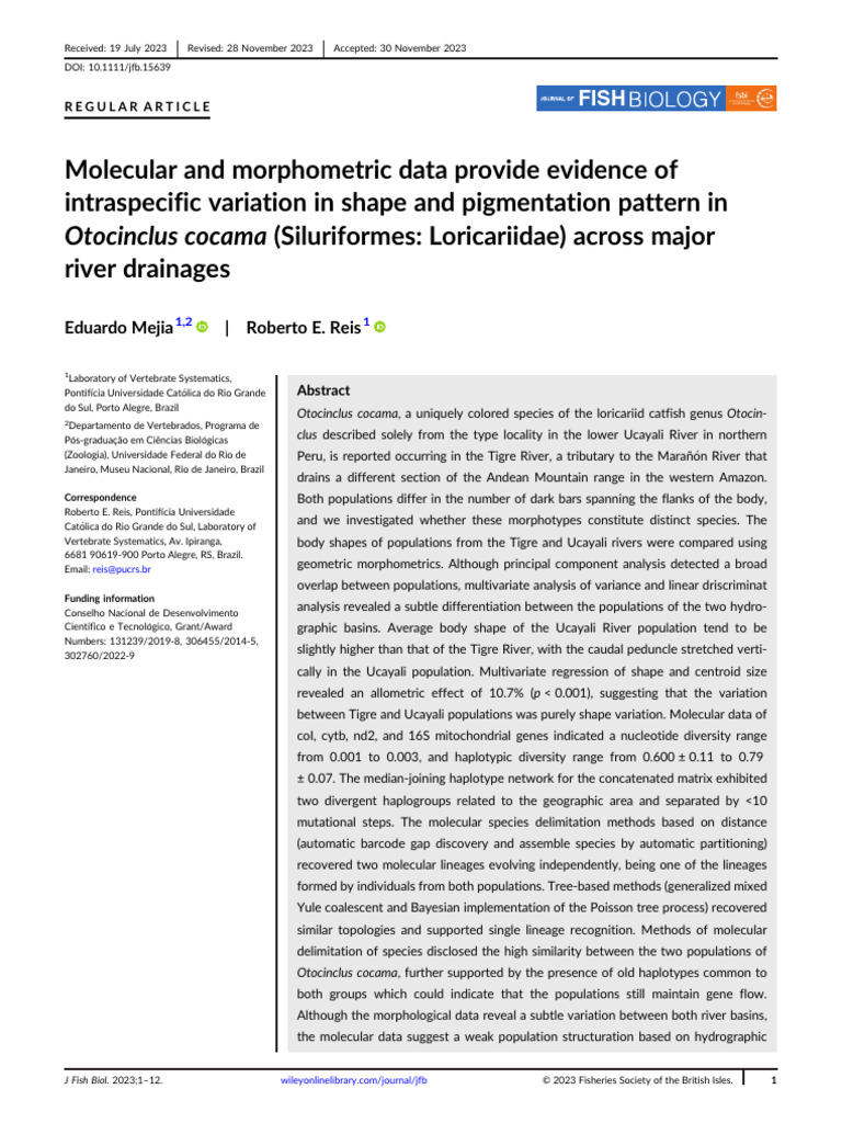 Mejia & Reis 2023 Molecular and Morphometric Data Provide Evidence of ...