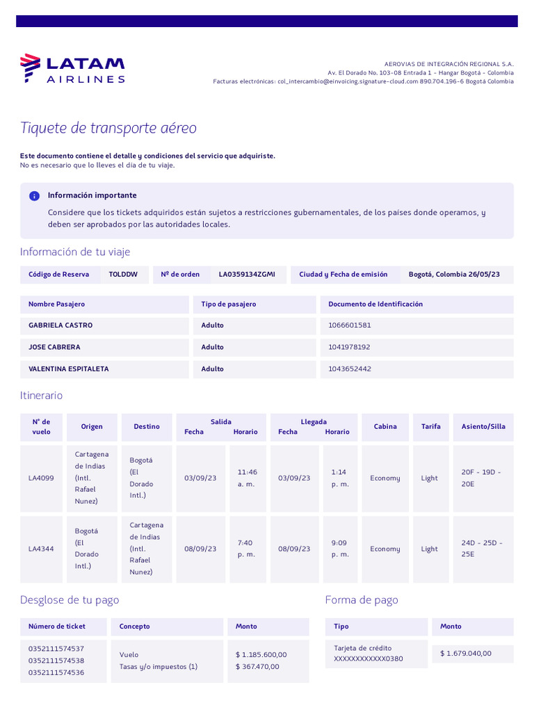 LA0359134ZGMI - Cuv - Eliana Doris y Valentina | PDF | aerolíneas ...