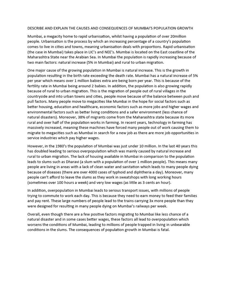 Causes of Mumbai's Population Growth | PDF | Human Migration | Urbanization