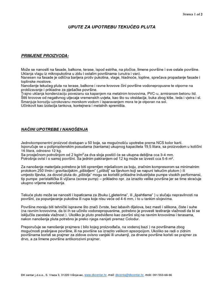 Upute Za Uporabu Tekuceg Pluta | PDF