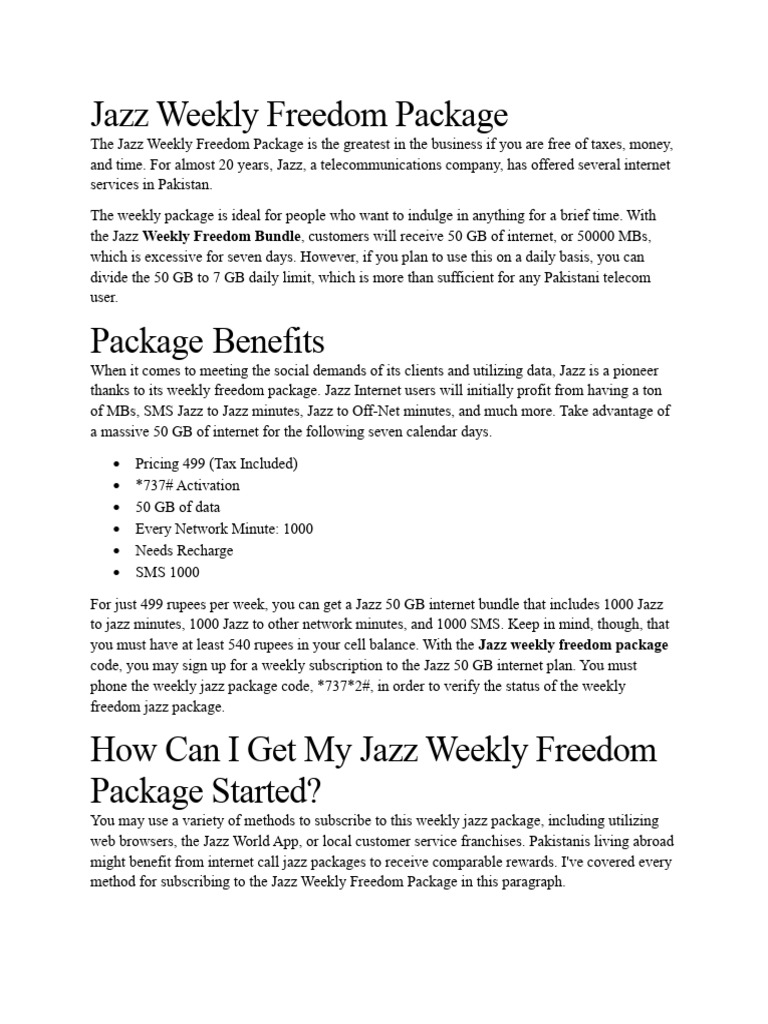 Jazz Weekly Freedom Package | PDF | Internet | Mobile App