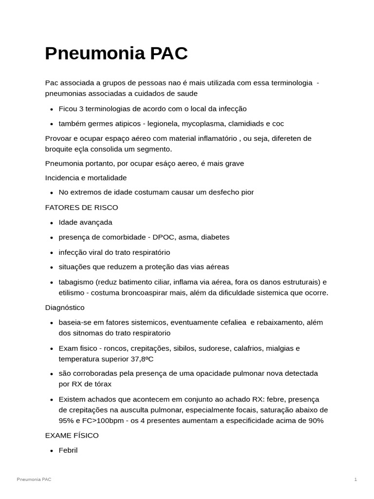 Pneumonia PAC | PDF | Pneumonia | Febre