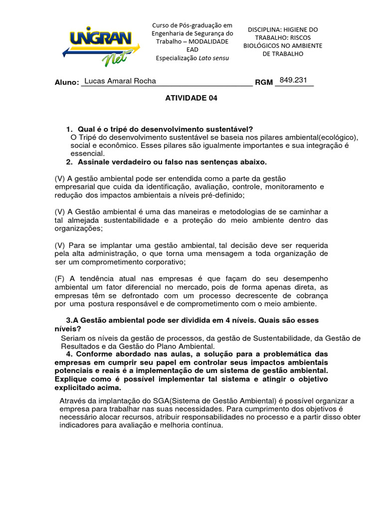 Atividade 04 | Download grátis PDF | Gestão de recursos ambientais | Ambiente natural