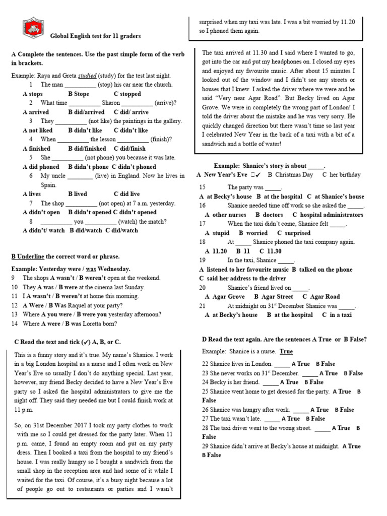 Global English Test for High School Students | PDF | Sports
