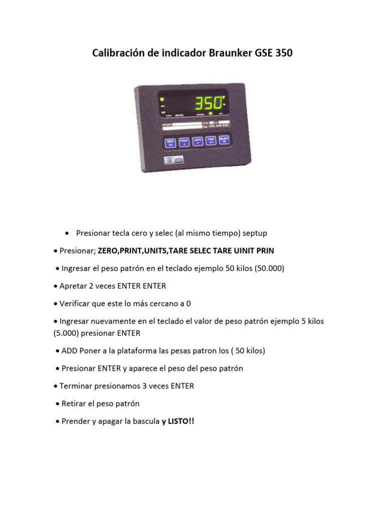Calibración de Indicador Braunker GSE 350 OK OK | PDF