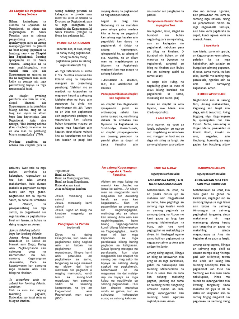 An Chaplet Nin Pagkaherak Bilang Nobena | PDF