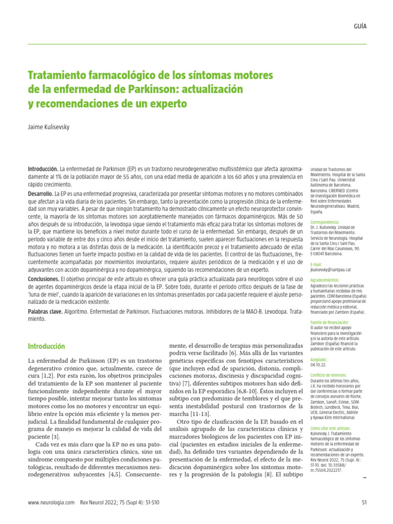 Tratamiento Farmacologico de Los Sintomas Motores en La Enfermedad | Descargar gratis PDF ...