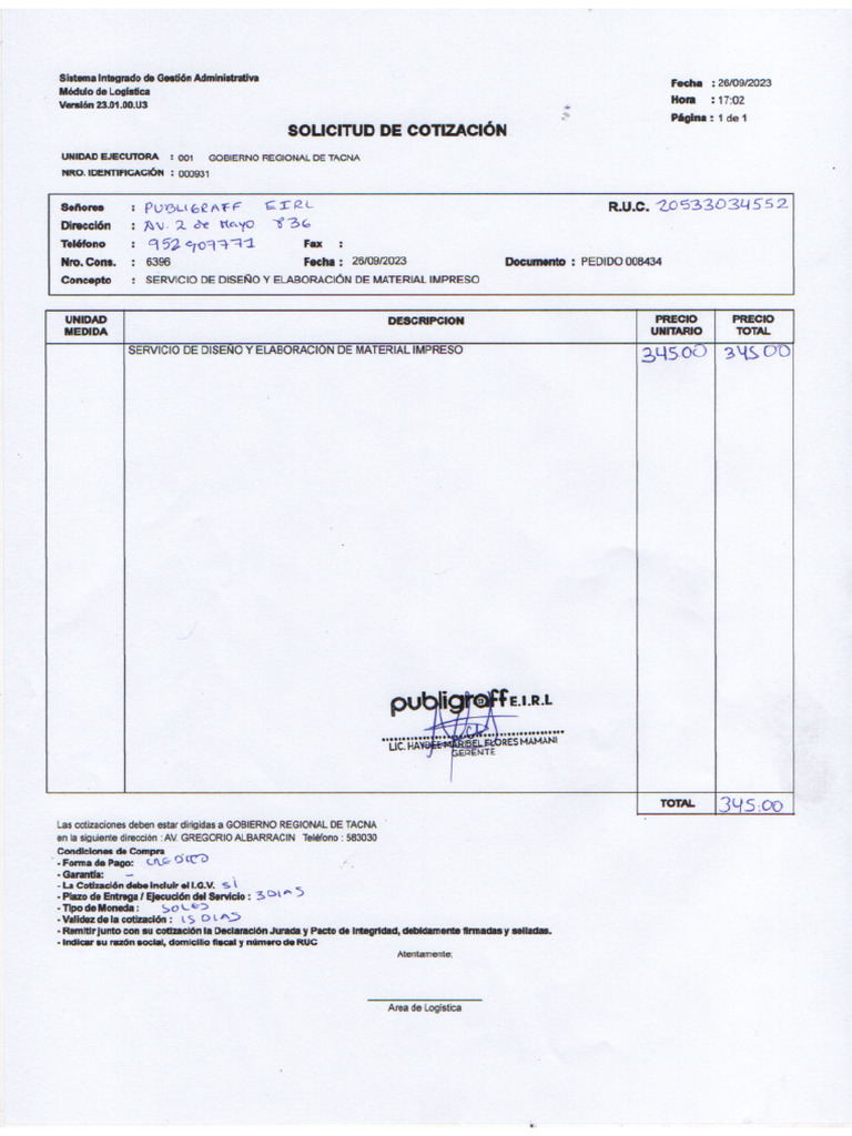 Solicitud de Cotizacion 01 | PDF