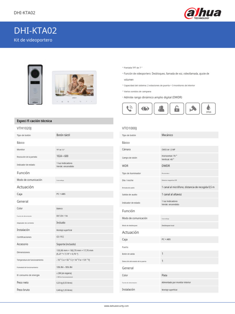 Dahua DHI KTA02 Kit de Videoportero Analógico Ficha Técnica Español ...