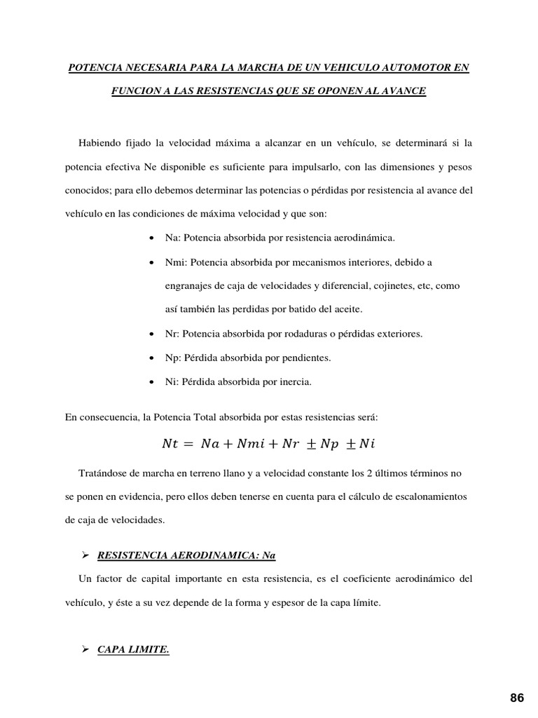 Potencia Necesaria para La Marcha de Un Vehiculo | PDF | Arrastrar ...