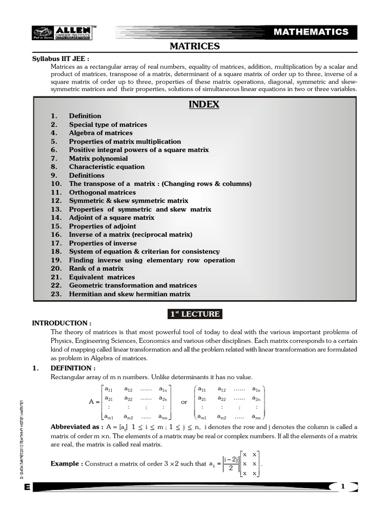 Matrices | PDF | Matrix (Mathematics) | Determinant