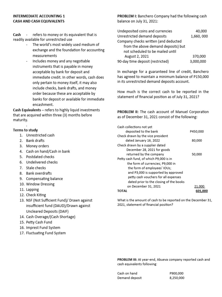 1 Cash and Cash Equivalents | PDF | Money | Cash