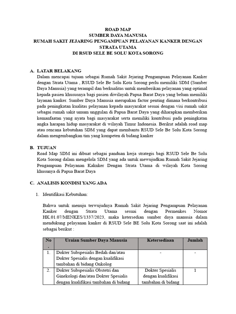 Road Map Pelayanan Kanker Di Rsud Sele Be Solu Kota Sorong | PDF