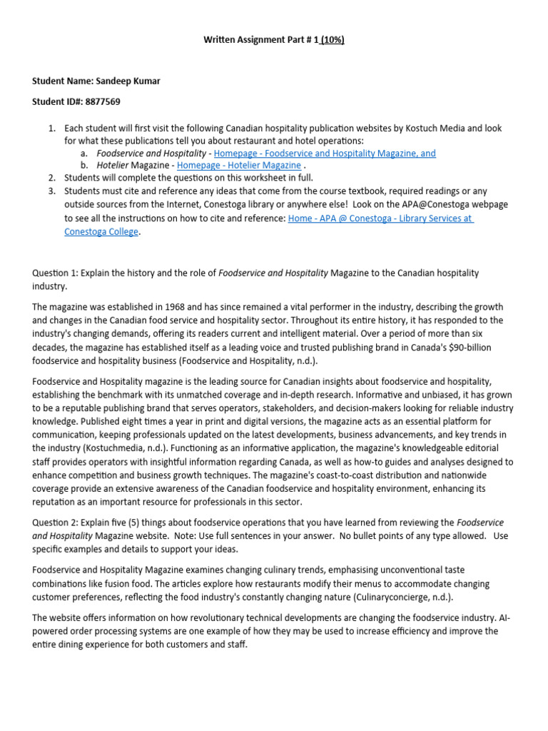 HOSP8045 Written Assignment Part # 1 | PDF | Hotel | Information