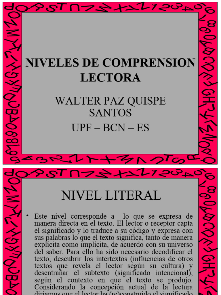 Niveles de Comprension Lectora | PDF | Razonamiento deductivo | Comprensión lectora