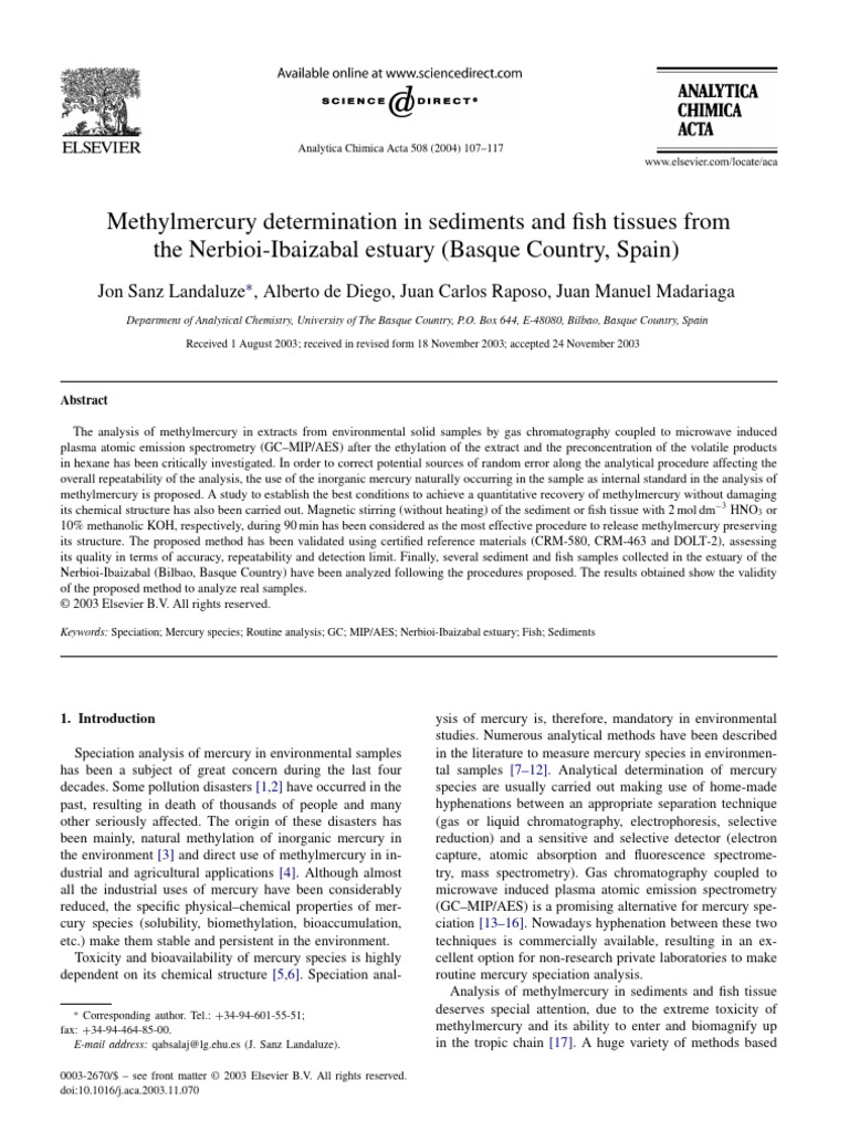 Methylmercury Determination in Sediments and Fish Tissues From The ... Methylmercury Determination in Sediments and Fish Tissues From The ...