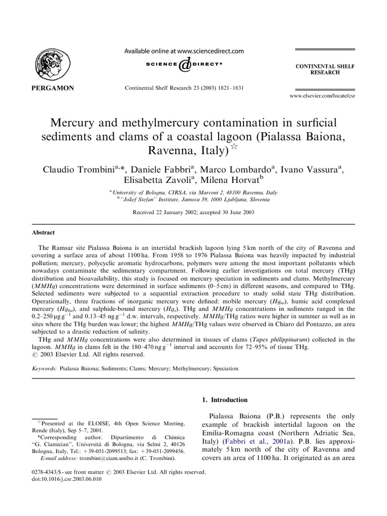 Mercury and Methylmercury Contamination in Surficial Sediments and ...