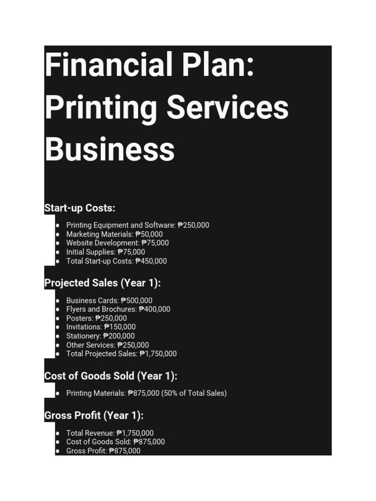 Financial Plan - Printing Services Business | PDF