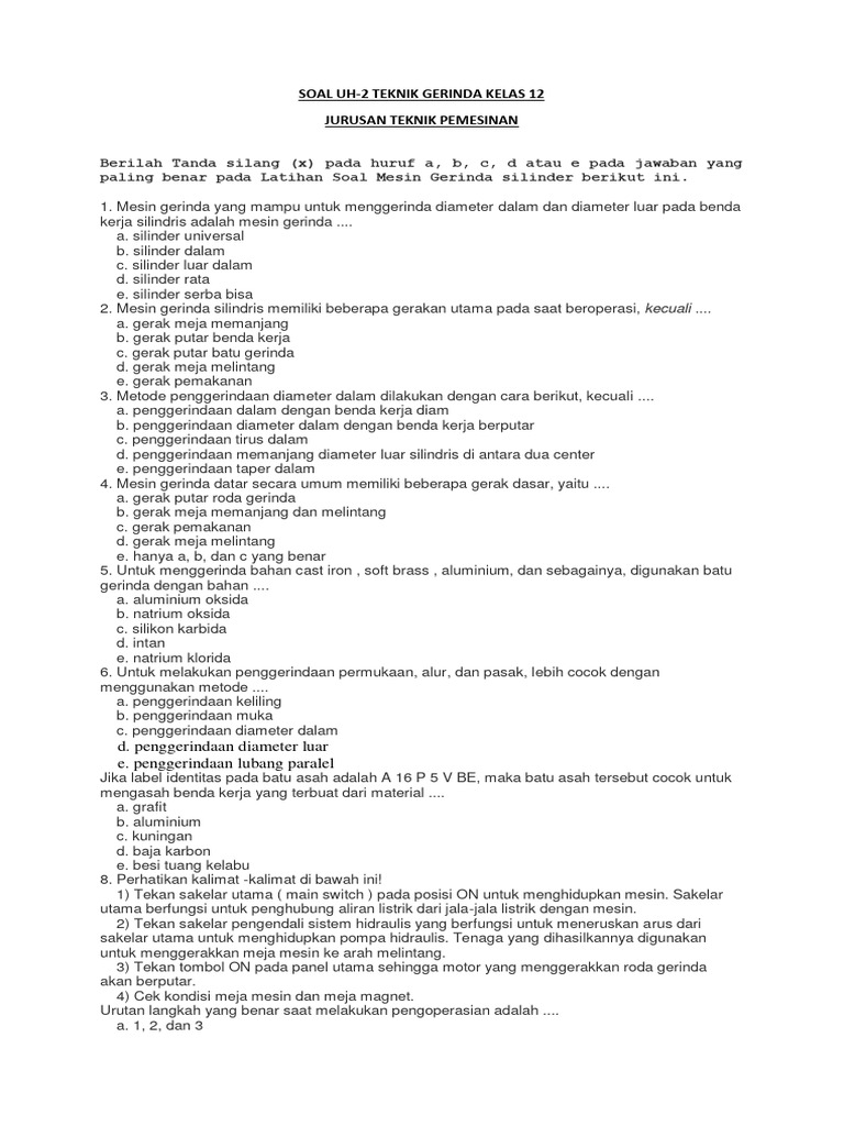 Soal Uh-2 Teknik Gerinda Kelas 12 - Soal | PDF