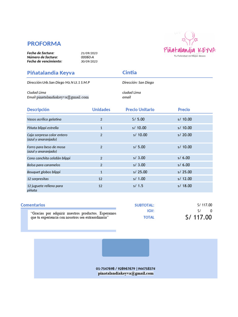Proforma Piñatalandia Keyva | PDF