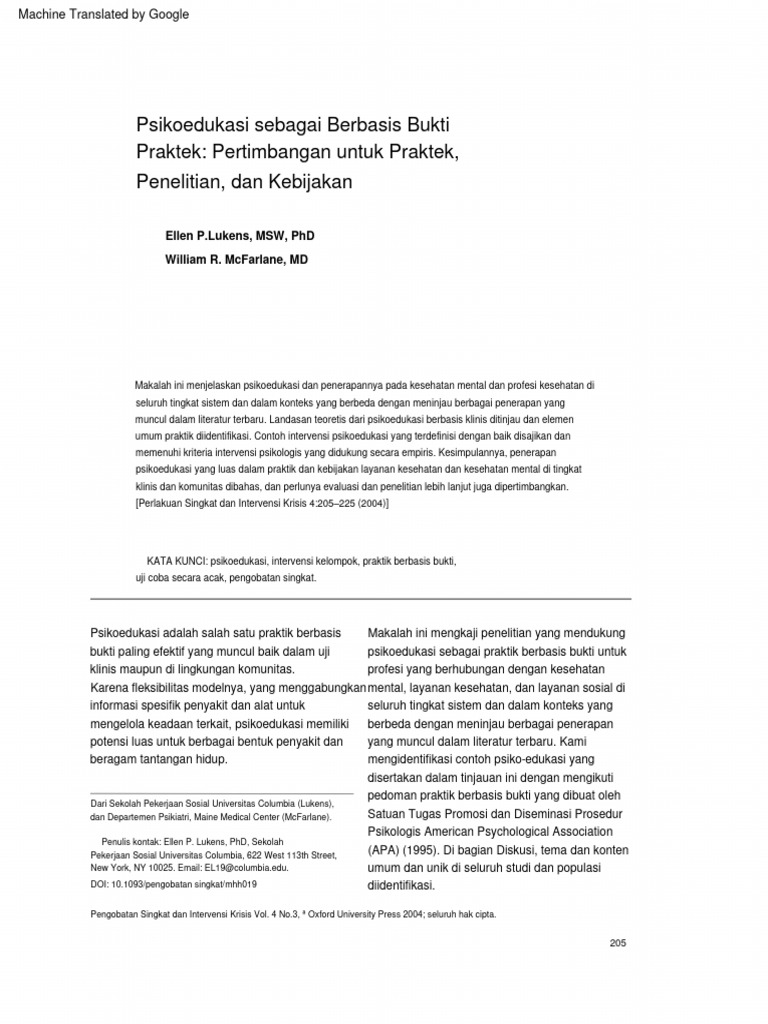 Psikoedukasi Berbasis Bukti | PDF