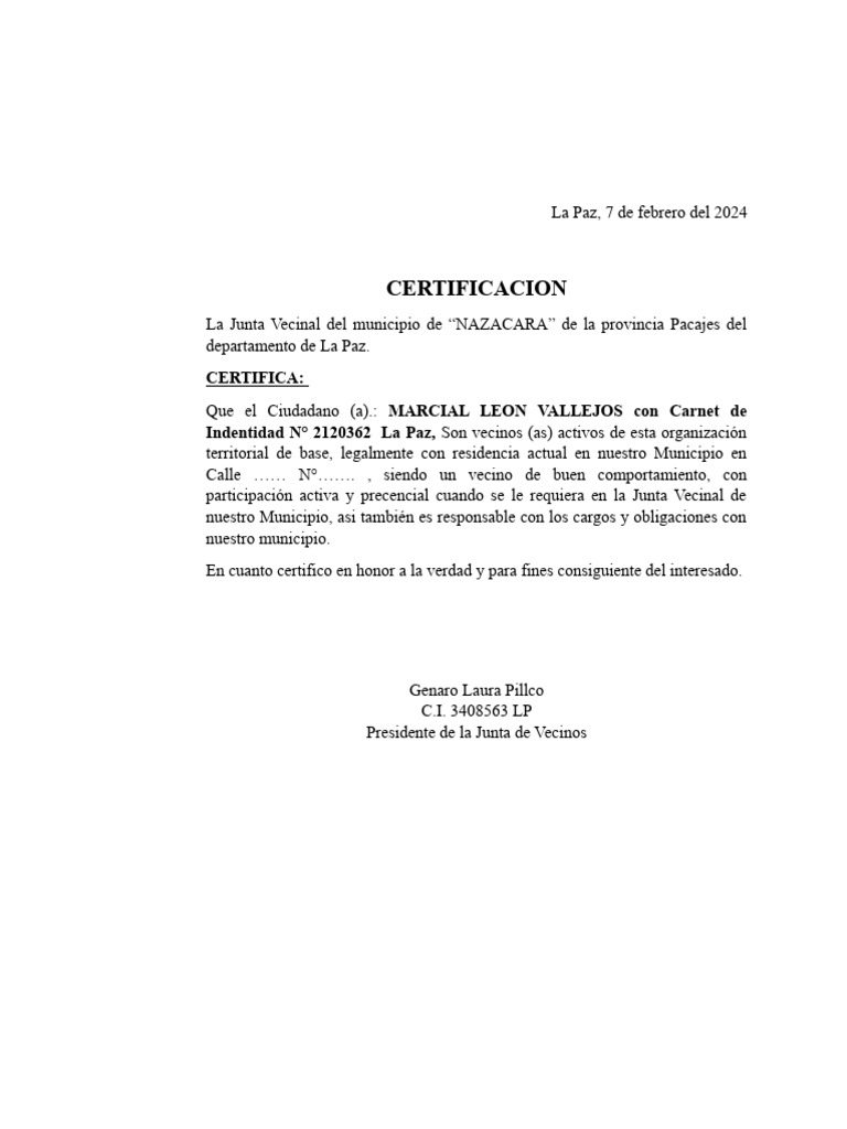 Certificado de Buena Conducta | PDF