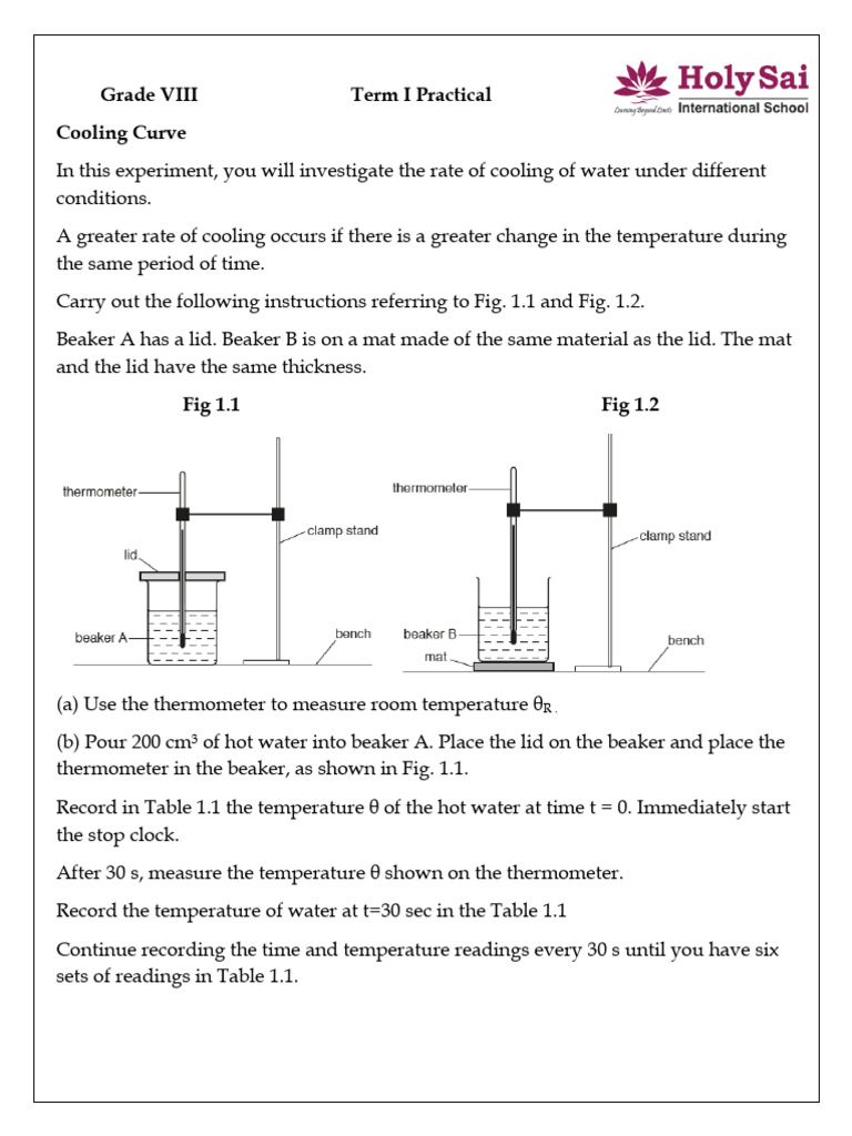 Grade VIII Term I Practical Cooling Curve | PDF | Temperature | Thermometer