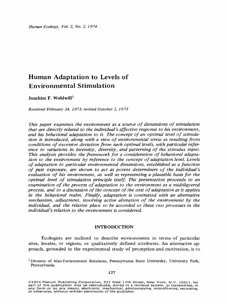 Wohlwill (1974) | PDF | Perception | Solitary Confinement