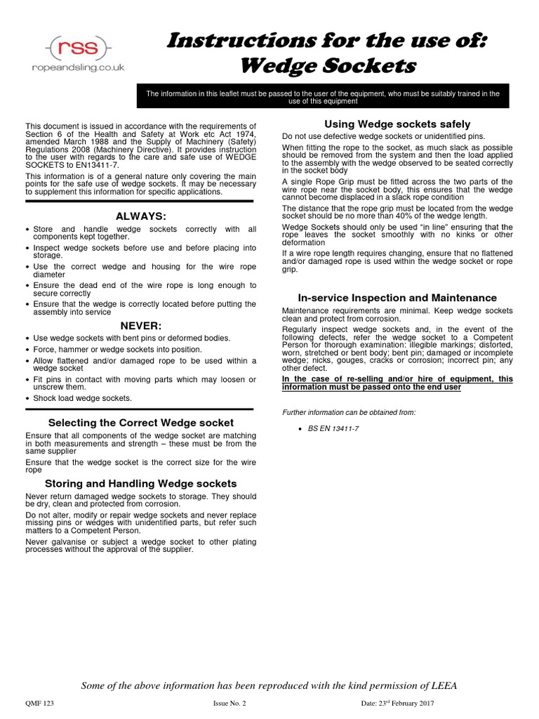 Safe Use of Wedge Sockets | PDF | Rope | Wire