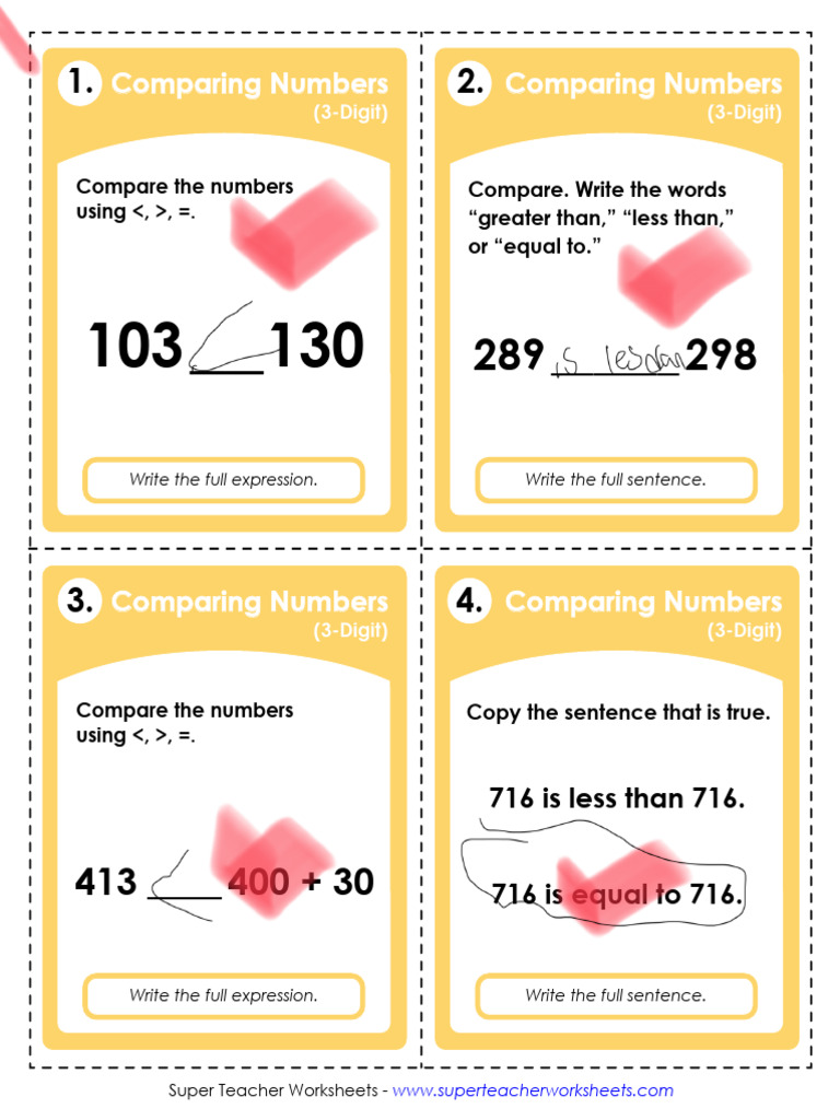 Comparing Numbers, 3 Digits TASK CARDS STW | Download Free PDF ...