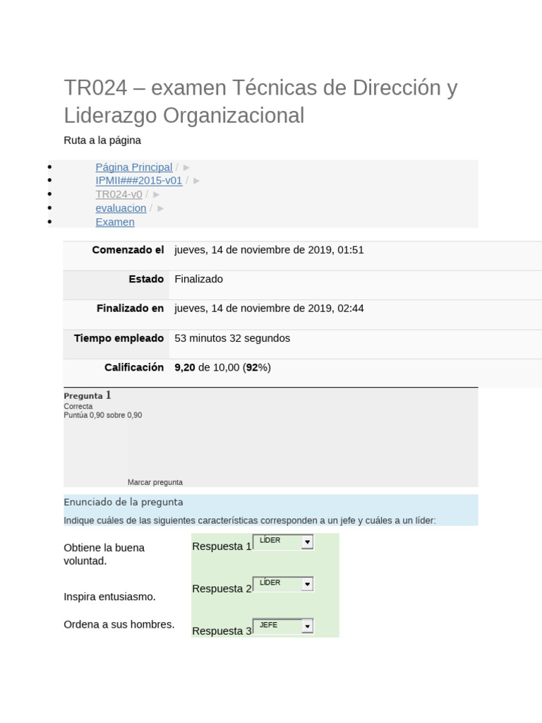 Examen sobre Liderazgo y Dirección | PDF | Liderazgo | Sicología