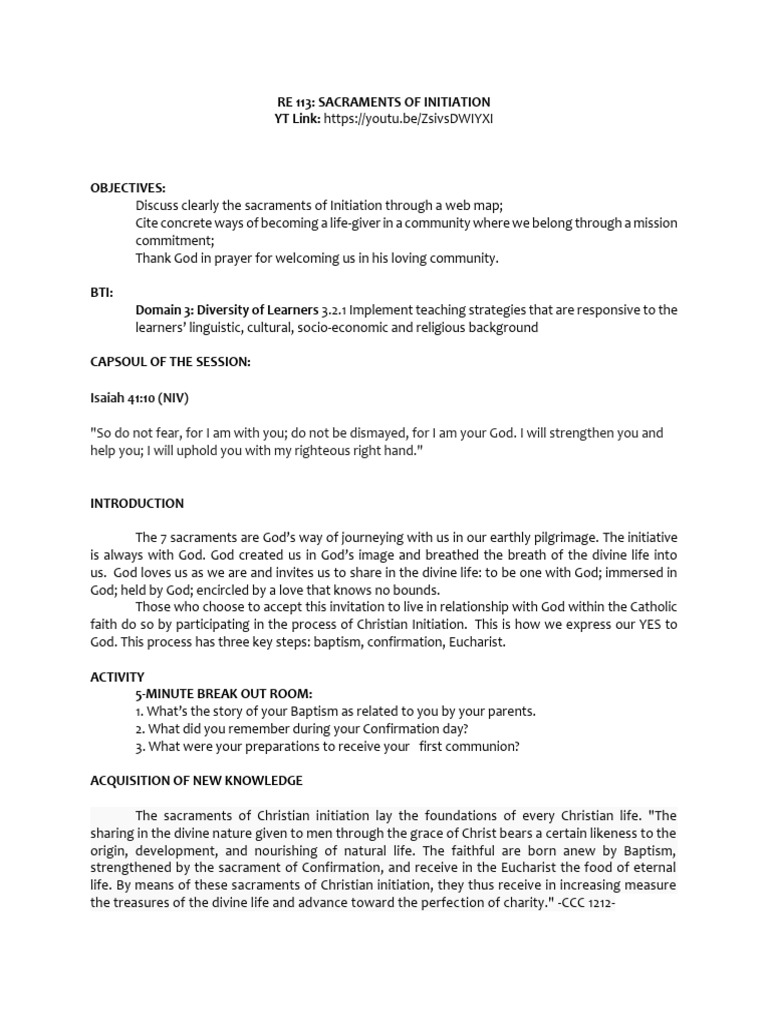 Sacraments of Initiation | PDF | Confirmation | Baptism