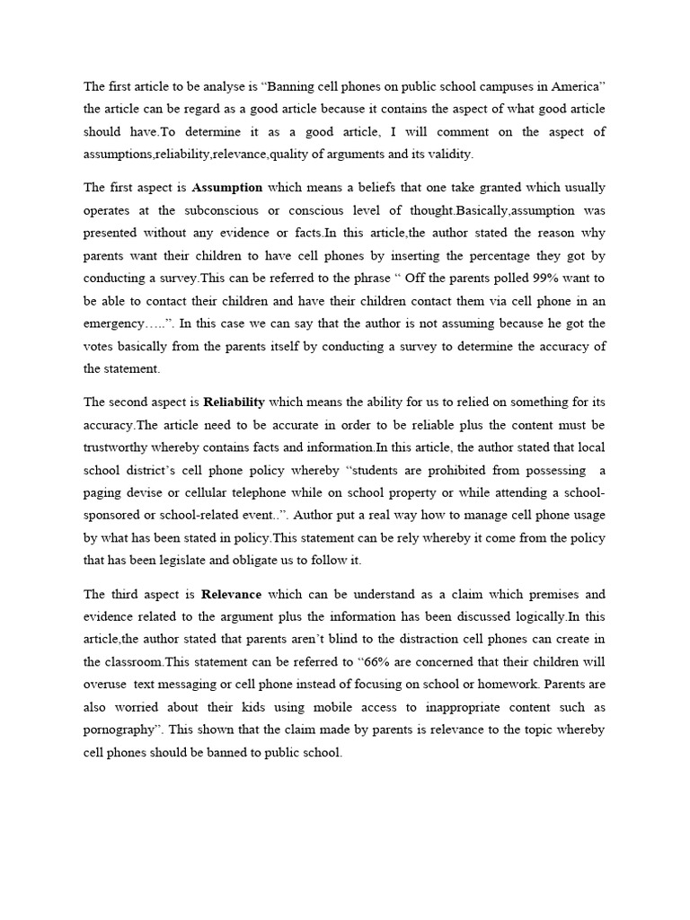 Elc 091 Article Analysis Good Article New | PDF | Argument | Logic