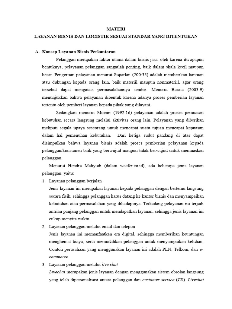 Materi Layanan Bisnis Dan Logistik Sesuai Standar Yang Ditentukan | PDF