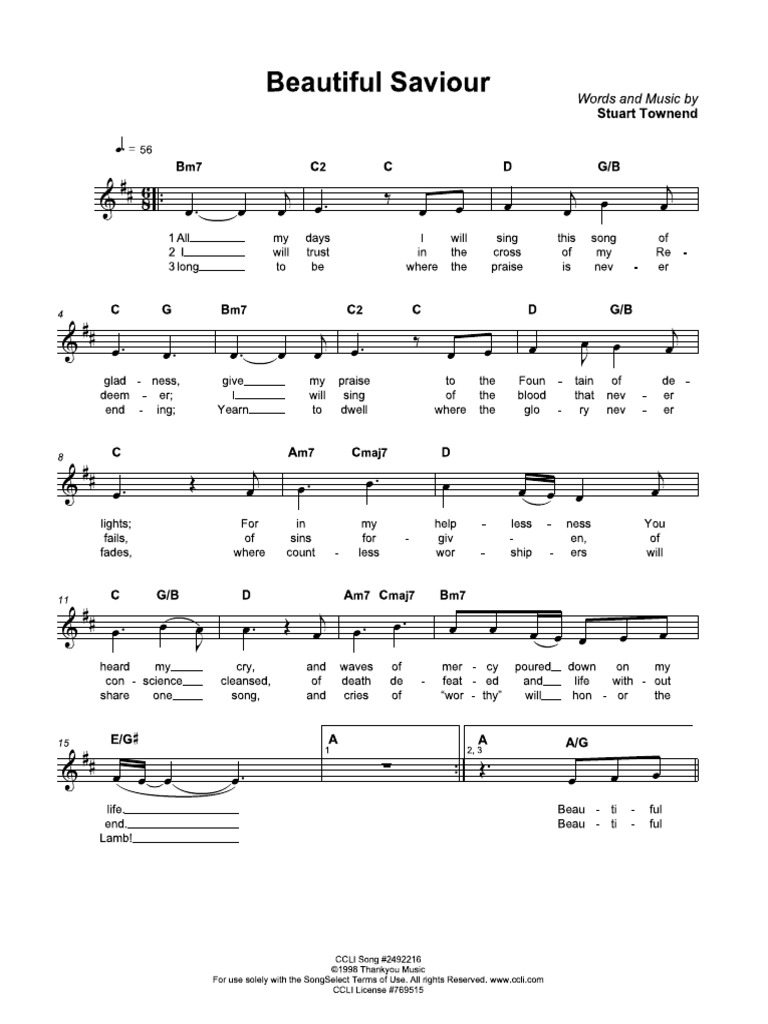 Beautiful Saviour Lead Sheet Key D | PDF