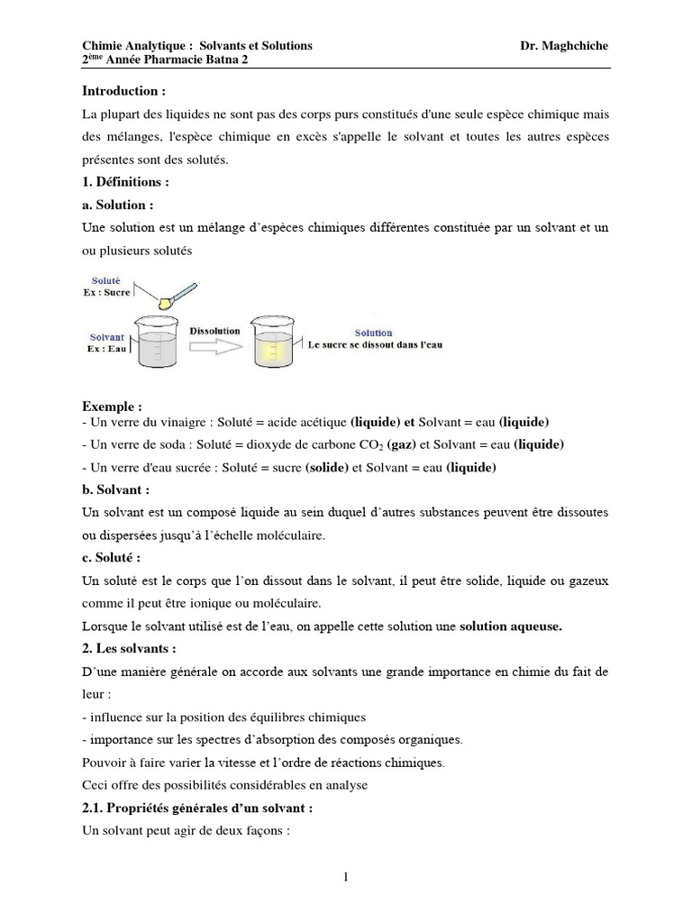 Solvants et Solutions en Chimie | PDF | Solvant | Ion