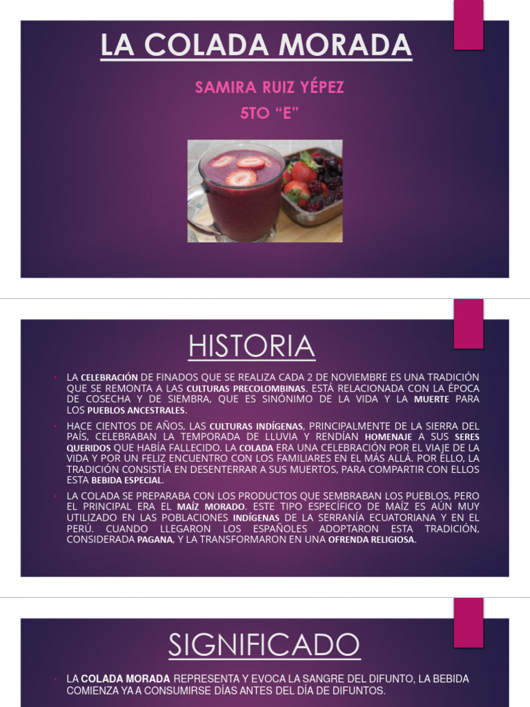 Historia y Receta de la Colada Morada | PDF | Cocina occidental | Cocina