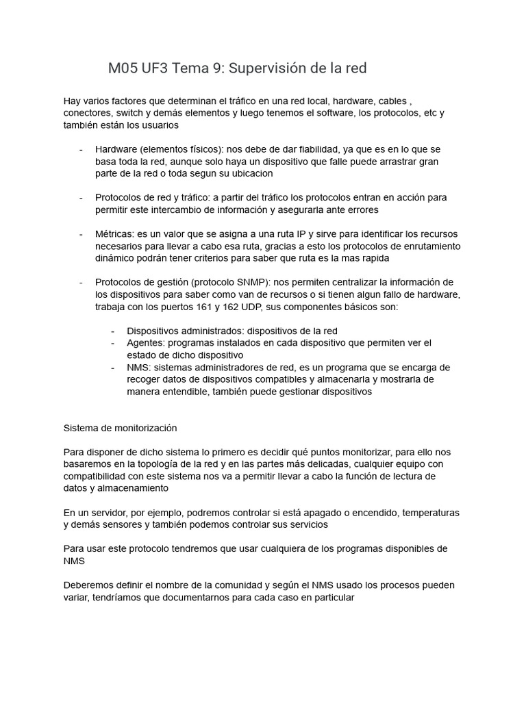 M05 UF3 Tema 9 - Supervisión de La Red | PDF | Red de computadoras | Hardware de la computadora