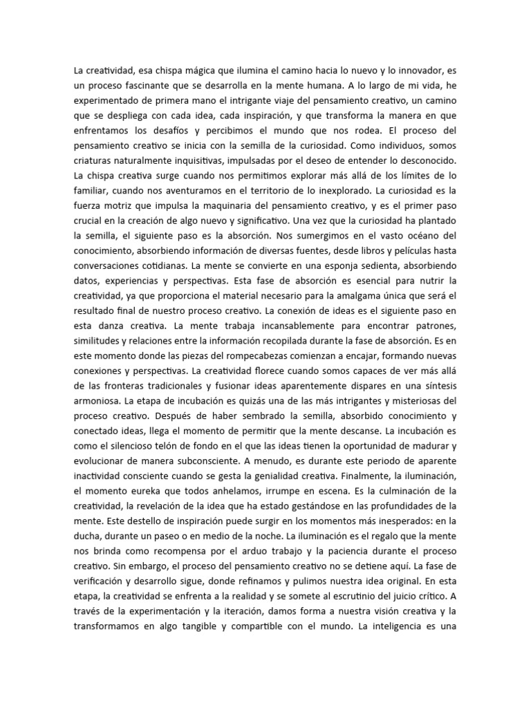 Ensayo de Sunza-Bercelis | PDF | Pensamiento | Creatividad