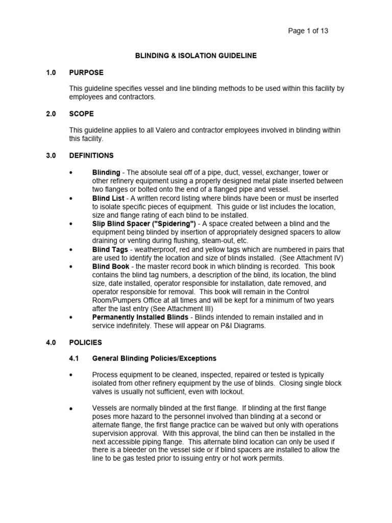 Blinding & Isolation Guideline 2024 | Download Free PDF | Pipe (Fluid ...