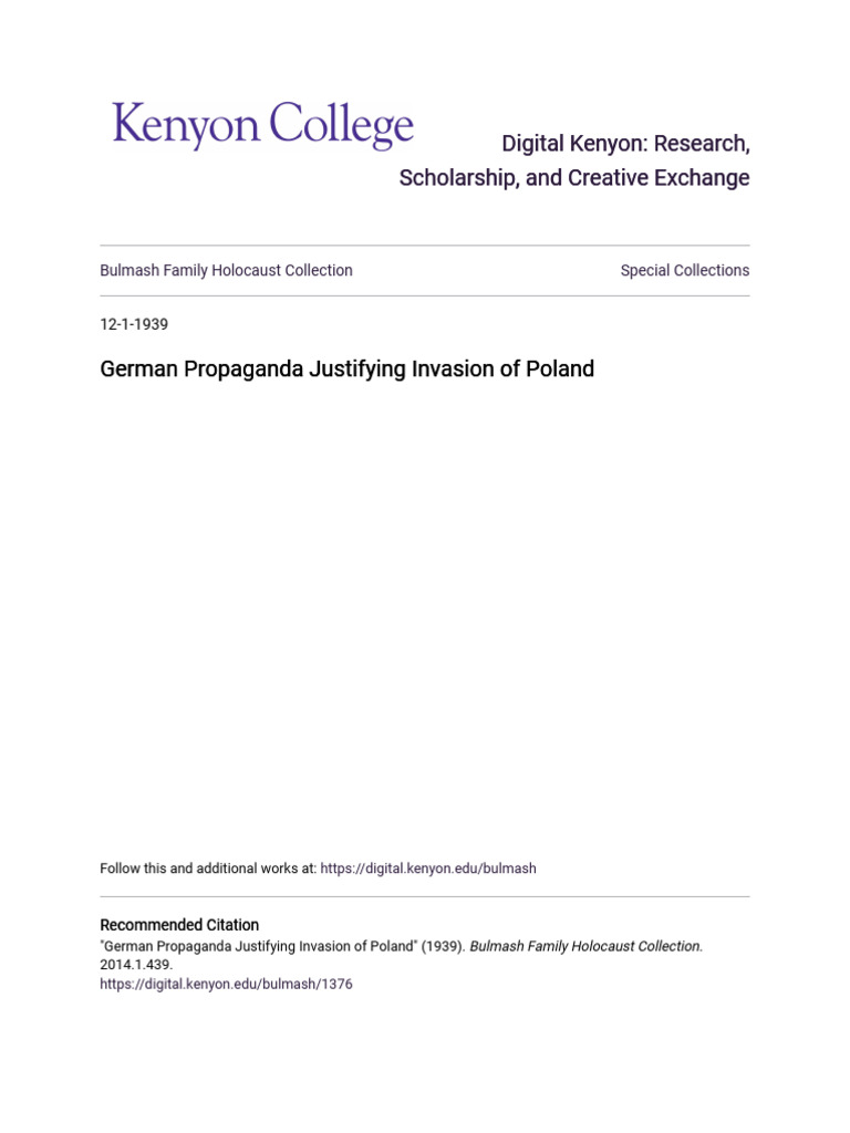 German Propaganda Justifying Invasion of Poland | PDF