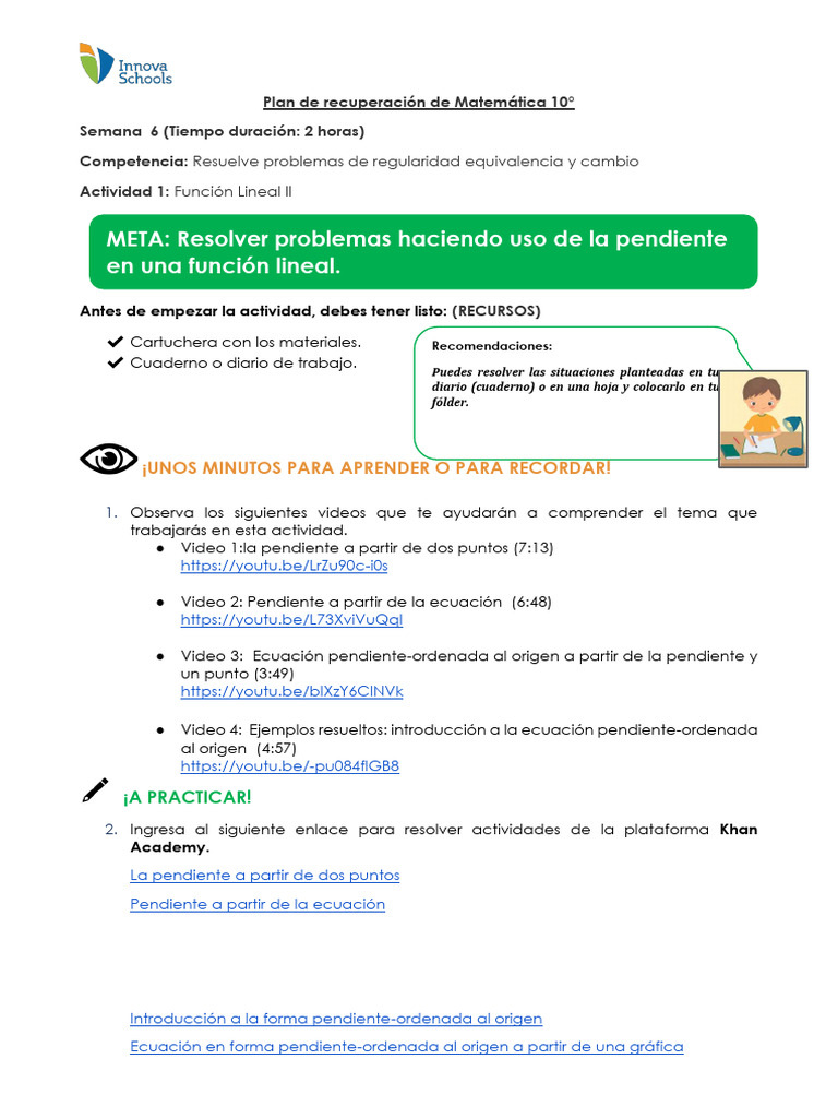 Sesión 6 - Función Lineal II | PDF | Pendiente | Ecuaciones